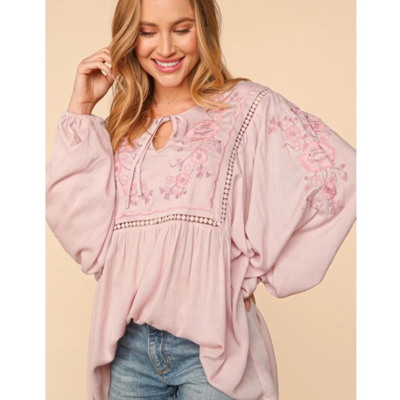 kelzposh | Tops | The May Pink Embroidered Peasant Blouse | Poshmark